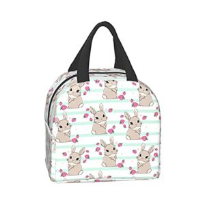 carati Cute Bunny With Strawberry Berry Sweet Lunch Box Reusable Lunch Bag Cooler Tote Travel Picnic Insulated Durable Shopping Back To School Waterproof For Girls Boys