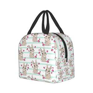 carati Cute Bunny With Strawberry Berry Sweet Lunch Box Reusable Lunch Bag Cooler Tote Travel Picnic Insulated Durable Shopping Back To School Waterproof For Girls Boys