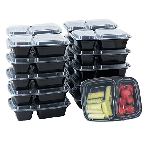 hemind Food Prep Containers 50 Pack Meal Prep Containers for Food 2 Compartment Bento Lunch Box Container, 32 oz Food Grade Safe Usage