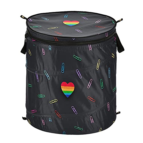 Rainbow Heart Pop Up Laundry Hamper with Lid Foldable Storage Basket Collapsible Laundry Bag for Camping Picnics Bathroom