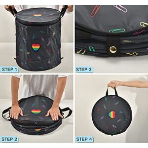 Rainbow Heart Pop Up Laundry Hamper with Lid Foldable Storage Basket Collapsible Laundry Bag for Camping Picnics Bathroom