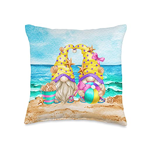 Funny Beach Gnomes For Summer Vacation Life is Better in Flip Flops for Women-Funny Beach Gnome Throw Pillow, 16x16, Multicolor