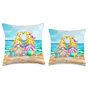 Funny Beach Gnomes For Summer Vacation Life is Better in Flip Flops for Women-Funny Beach Gnome Throw Pillow, 16x16, Multicolor