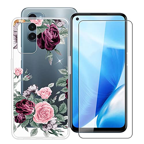 HHUAN Case for OnePlus Nord N200 5G (6.49 Inch) with Tempered Glass Screen Protector, Clear Soft Silicone Protective Cover Bumper Shockproof Phone Case for OnePlus Nord N200 5G - YQ12