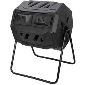 bbbuy tumbling composter rotating w/ sliding doors compost bin, dual chamber bpa free outdoor gardening composting tumblers (43 gallon, black)