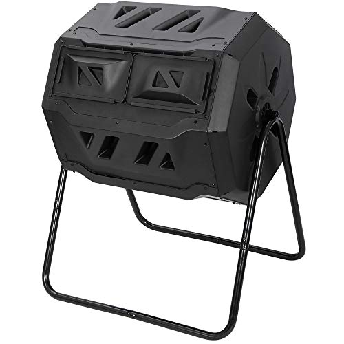 BBBuy Tumbling Composter Rotating w/ Sliding Doors Compost Bin, Dual Chamber BPA Free Outdoor Gardening Composting Tumblers (43 Gallon, Black)