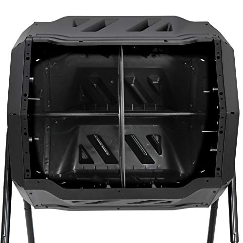 BBBuy Tumbling Composter Rotating w/ Sliding Doors Compost Bin, Dual Chamber BPA Free Outdoor Gardening Composting Tumblers (43 Gallon, Black)