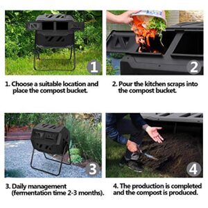 BBBuy Tumbling Composter Rotating w/ Sliding Doors Compost Bin, Dual Chamber BPA Free Outdoor Gardening Composting Tumblers (43 Gallon, Black)