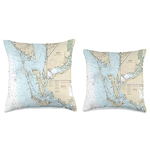 15 Degrees East Nautical Chart-Charlotte Harbor & Sanibel Island, FL Throw Pillow, 18x18, Multicolor