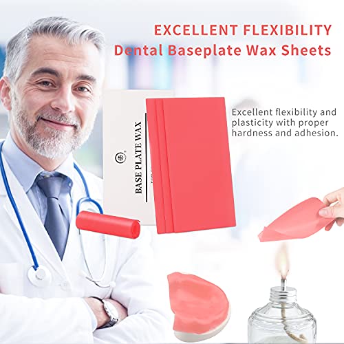 faruijie Dental Base Plate Wax Sheets - Pink Denture Baseplate Casting Modeling Molding Wax Non Shrink Jewelry Wax Carving Red Utility Bite Wax Dentist Lab Supply 20PCS