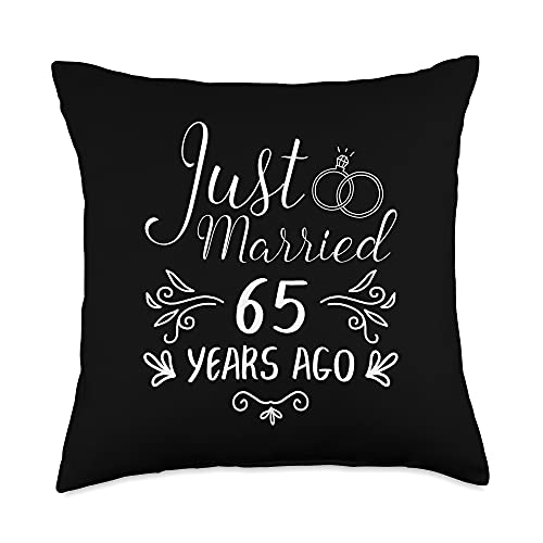 Married Couple Wedding Anniversary Gifts Co. Just Married 65 Years Ago 65Th Wedding Anniversary Couple Throw Pillow, 18x18, Multicolor