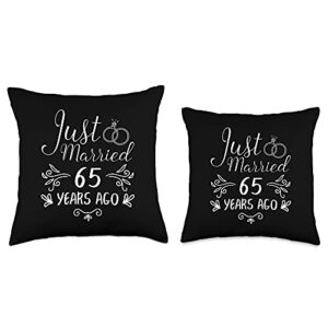 Married Couple Wedding Anniversary Gifts Co. Just Married 65 Years Ago 65Th Wedding Anniversary Couple Throw Pillow, 18x18, Multicolor