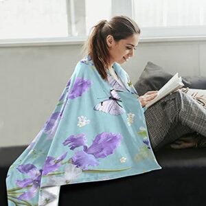 WENXOUAL Double-Sided Microfleece Blanket Thin Cozy Warm TV Blanket Blooming Iris Flowers Air Conditioning Throw Blankets Decorative Throw Blankets for Sofa Floor Couch Bed Living Room-50x60