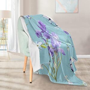 WENXOUAL Double-Sided Microfleece Blanket Thin Cozy Warm TV Blanket Blooming Iris Flowers Air Conditioning Throw Blankets Decorative Throw Blankets for Sofa Floor Couch Bed Living Room-50x60