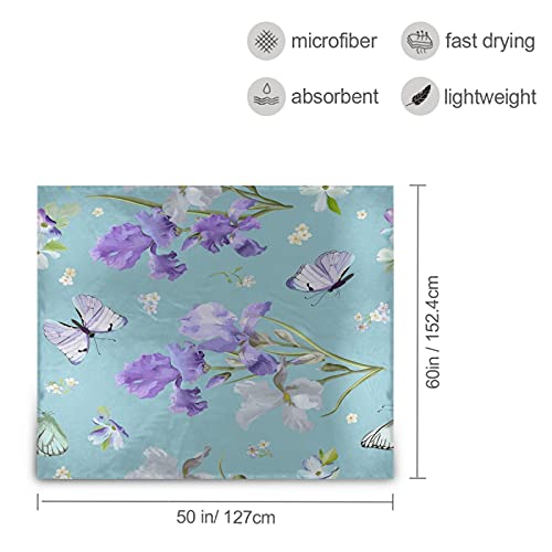 WENXOUAL Double-Sided Microfleece Blanket Thin Cozy Warm TV Blanket Blooming Iris Flowers Air Conditioning Throw Blankets Decorative Throw Blankets for Sofa Floor Couch Bed Living Room-50x60