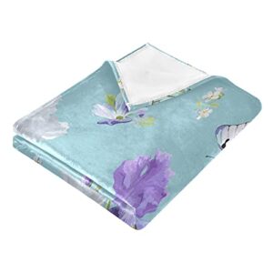 WENXOUAL Double-Sided Microfleece Blanket Thin Cozy Warm TV Blanket Blooming Iris Flowers Air Conditioning Throw Blankets Decorative Throw Blankets for Sofa Floor Couch Bed Living Room-50x60