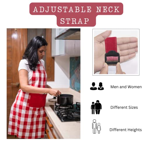 WHITEWRAP Bib Apron with 2 pockets | 2-Pack | 35”x28” with Adjustable Neck | Red and White Checked | Unisex Apron Long Ties | Commercial Apron for Cooking, Chef and Restaurant| Kitchen BBQ Painting