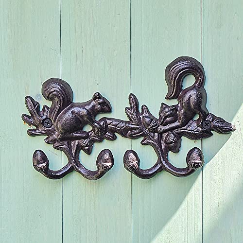 Sungmor Cast Iron Cute Squirrel 4 Hooks Coat Hanger - Key Hooks for Towel, Keys, Hats, Bags, Clothes - Antique Style Storage Organizer Wall Hing Rack