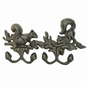 Sungmor Cast Iron Cute Squirrel 4 Hooks Coat Hanger - Key Hooks for Towel, Keys, Hats, Bags, Clothes - Antique Style Storage Organizer Wall Hing Rack