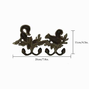 Sungmor Cast Iron Cute Squirrel 4 Hooks Coat Hanger - Key Hooks for Towel, Keys, Hats, Bags, Clothes - Antique Style Storage Organizer Wall Hing Rack