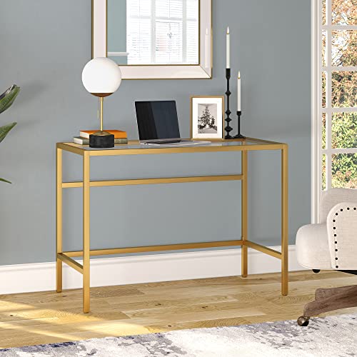 Henn&Hart 42" Wide Rectangular Writing Desk in Brass, Laptop Desk, Computer Desk, Home Office