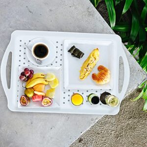 Non Slip Food Serving Tray with Handles, Rectangle Anti-Slip Non-Toxic Dishwasher Safe Tray for Snack Fruit Dessert Breakfast Drink(White)