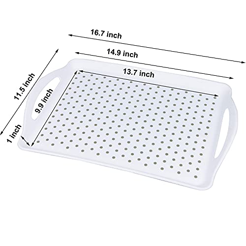 Non Slip Food Serving Tray with Handles, Rectangle Anti-Slip Non-Toxic Dishwasher Safe Tray for Snack Fruit Dessert Breakfast Drink(White)