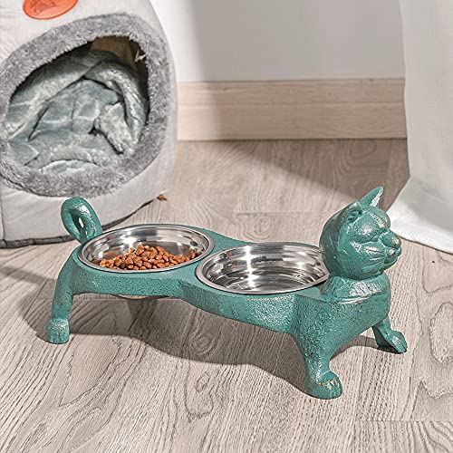 Sungmor Raised Bowls for Cats - Heavy Duty Non Slip Cast Iron Stands & 2 Stainless Steel Food Dish & Water Bowls - Great Pet Cats Feeder - Feeding & Watering Station Pet Supplies - 15.2x6.7x5.9 Inch