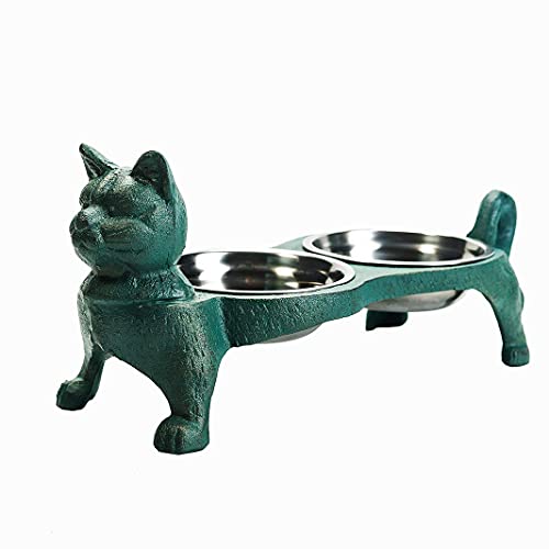 Sungmor Raised Bowls for Cats - Heavy Duty Non Slip Cast Iron Stands & 2 Stainless Steel Food Dish & Water Bowls - Great Pet Cats Feeder - Feeding & Watering Station Pet Supplies - 15.2x6.7x5.9 Inch