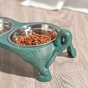 Sungmor Raised Bowls for Cats - Heavy Duty Non Slip Cast Iron Stands & 2 Stainless Steel Food Dish & Water Bowls - Great Pet Cats Feeder - Feeding & Watering Station Pet Supplies - 15.2x6.7x5.9 Inch