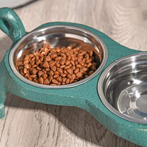 Sungmor Raised Bowls for Cats - Heavy Duty Non Slip Cast Iron Stands & 2 Stainless Steel Food Dish & Water Bowls - Great Pet Cats Feeder - Feeding & Watering Station Pet Supplies - 15.2x6.7x5.9 Inch