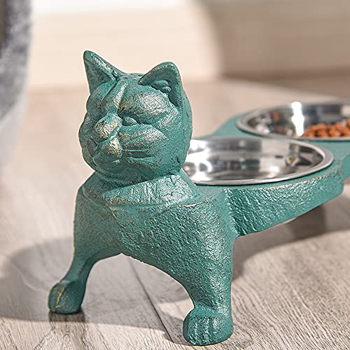 Sungmor Raised Bowls for Cats - Heavy Duty Non Slip Cast Iron Stands & 2 Stainless Steel Food Dish & Water Bowls - Great Pet Cats Feeder - Feeding & Watering Station Pet Supplies - 15.2x6.7x5.9 Inch