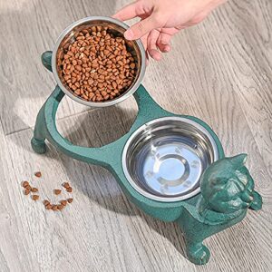 Sungmor Raised Bowls for Cats - Heavy Duty Non Slip Cast Iron Stands & 2 Stainless Steel Food Dish & Water Bowls - Great Pet Cats Feeder - Feeding & Watering Station Pet Supplies - 15.2x6.7x5.9 Inch