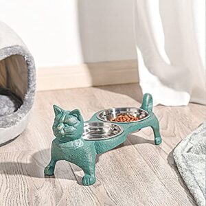 Sungmor Raised Bowls for Cats - Heavy Duty Non Slip Cast Iron Stands & 2 Stainless Steel Food Dish & Water Bowls - Great Pet Cats Feeder - Feeding & Watering Station Pet Supplies - 15.2x6.7x5.9 Inch