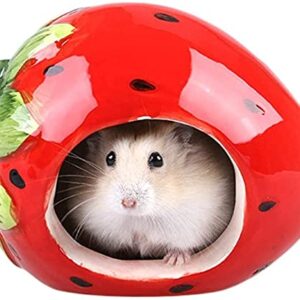 Cool Hamster House Hideout Ceramics Strawberry Shape Bed Cute Small Animal Pet Squirrel Hedgehog Chinchilla Nest Hamster Cage Accessories