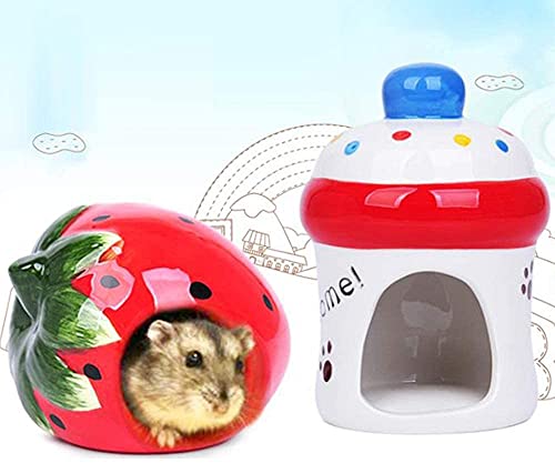 Cool Hamster House Hideout Ceramics Strawberry Shape Bed Cute Small Animal Pet Squirrel Hedgehog Chinchilla Nest Hamster Cage Accessories