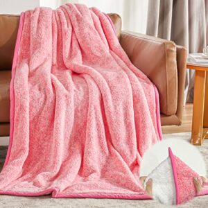 inhand sherpa throw blankets for couch, travel plush cozy lightweight blanket, soft fleece fur throw blanket, big fluffy sherpa throws and blankets for sofa, bed(50"x 60", pink)