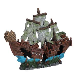 uneak - large shipwreck aquarium decorations ornament w/ sail (2 pieces) 20 gallons high and larger fish tank, sunken ship decoration ornaments, pirate boat, resin, freshwater saltwater decor