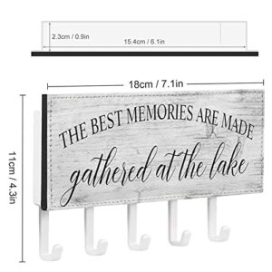 Lake House Key Holder for Wall, The Best Memories are Made Mail Holder and Key Rack for Entryway, Farmhouse Home Decor Key Hooks, Rustic Key Hangers with 5 Hooks