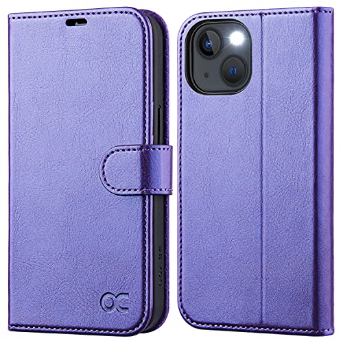 OCASE Compatible with iPhone 13 Wallet Case, PU Leather Flip Folio Case with Card Holders RFID Blocking Kickstand [Shockproof TPU Inner Shell] Phone Cover 6.1 Inch 2021 (Purple)