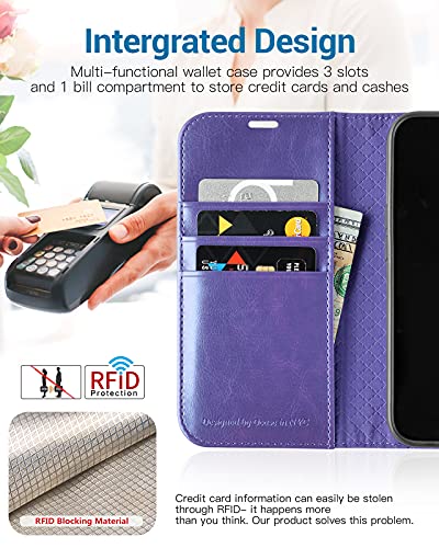 OCASE Compatible with iPhone 13 Wallet Case, PU Leather Flip Folio Case with Card Holders RFID Blocking Kickstand [Shockproof TPU Inner Shell] Phone Cover 6.1 Inch 2021 (Purple)