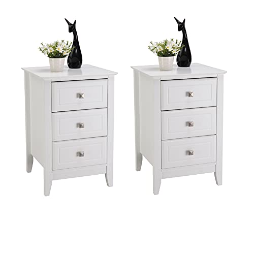 Bonnlo Upgraded White Nightstand with 3 Drawers, Modern Night Stands for Bedrooms Set of 2, Wooden Bed Side Table/Night Stand for Small Spaces, College Dorm, Kids’ Room, Living Room, 23.6in H