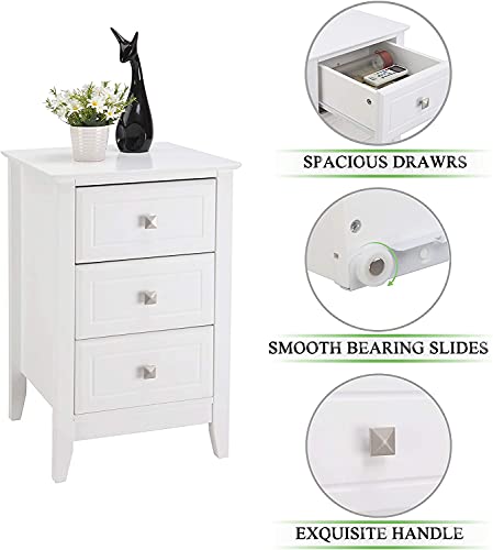 Bonnlo Upgraded White Nightstand with 3 Drawers, Modern Night Stands for Bedrooms Set of 2, Wooden Bed Side Table/Night Stand for Small Spaces, College Dorm, Kids’ Room, Living Room, 23.6in H