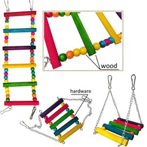 Hamiledyi Parakeets Bird Swing Toy Set, 16PCS Bird Hanging Colorful Chewing Toys, Parakeets Standing Climbing Ladder Hammock Bells, Cockatiels Perches for Budgie Finches