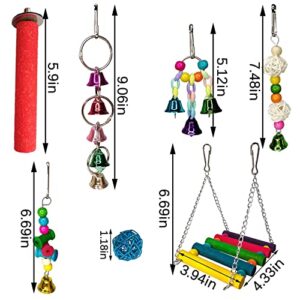 Hamiledyi Parakeets Bird Swing Toy Set, 16PCS Bird Hanging Colorful Chewing Toys, Parakeets Standing Climbing Ladder Hammock Bells, Cockatiels Perches for Budgie Finches