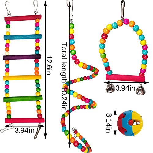 Hamiledyi Parakeets Bird Swing Toy Set, 16PCS Bird Hanging Colorful Chewing Toys, Parakeets Standing Climbing Ladder Hammock Bells, Cockatiels Perches for Budgie Finches