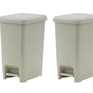 Superio Slim Trash Cans with Pedal Lid 4 Gallon Beige (2 Pack) Plastic Waste Bin 16 Qt. for Under Desk, Office, Bedroom, Bathroom