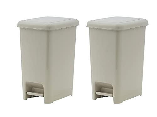 Superio Slim Trash Cans with Pedal Lid 4 Gallon Beige (2 Pack) Plastic Waste Bin 16 Qt. for Under Desk, Office, Bedroom, Bathroom