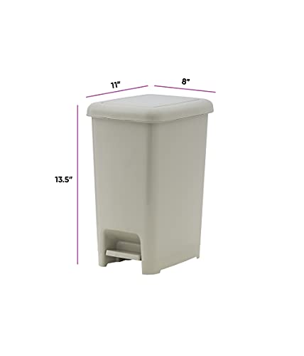 Superio Slim Trash Cans with Pedal Lid 4 Gallon Beige (2 Pack) Plastic Waste Bin 16 Qt. for Under Desk, Office, Bedroom, Bathroom