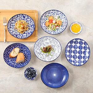 Selamica 8 inch Porcelain Oval Serving Bowls for Salad, Dessert, Oven Safe, Dinner Plates, Pasta Bowls Set of 6 (Vintage Blue)